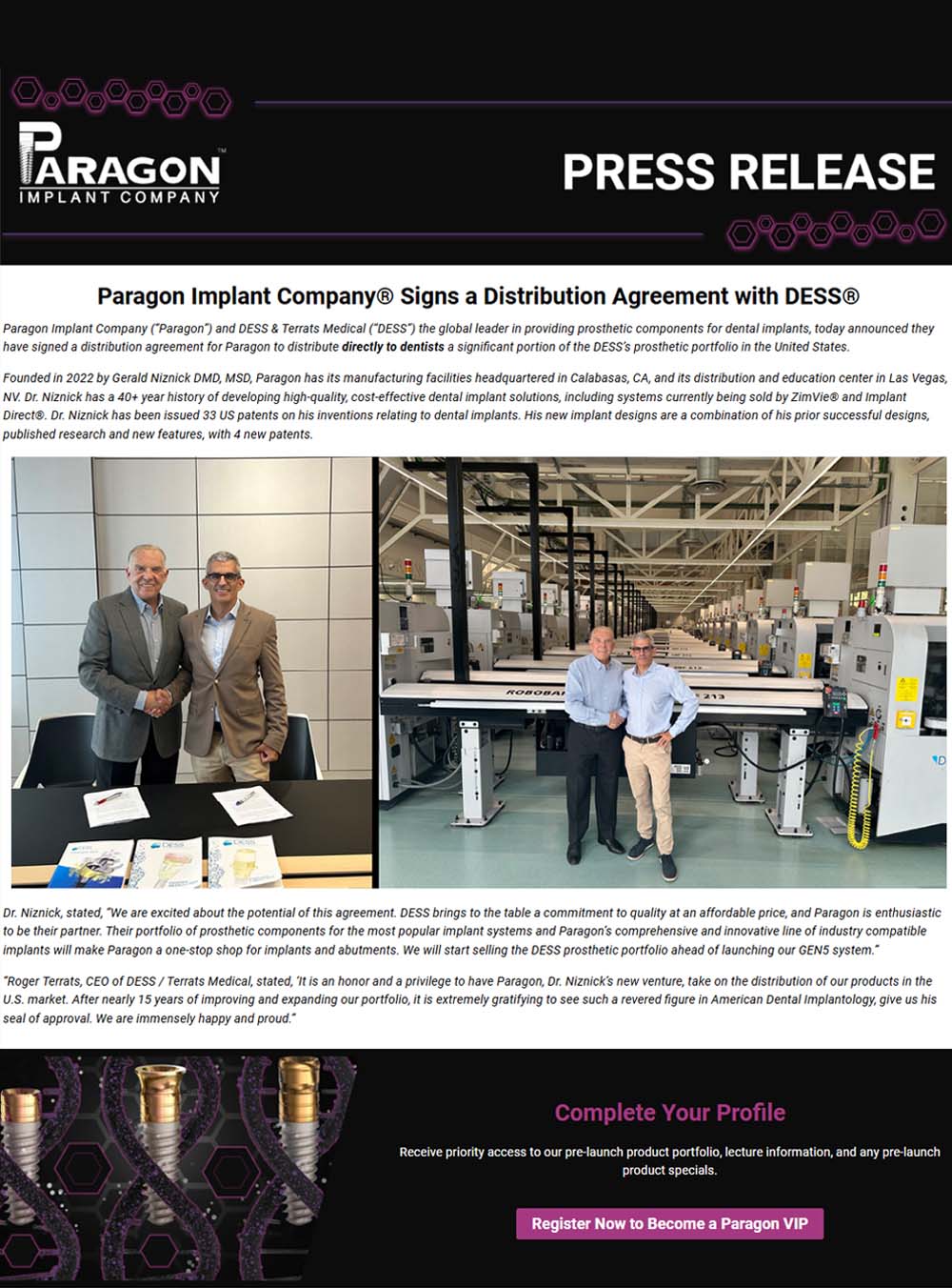 Paragon Implant Company® Signs a Distribution Agreement with DESS ...